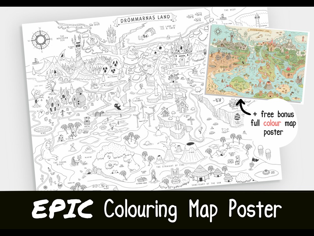 Large Colouring Map Poster | Printable From A4 - A1 | + FREE Bonus Full ...