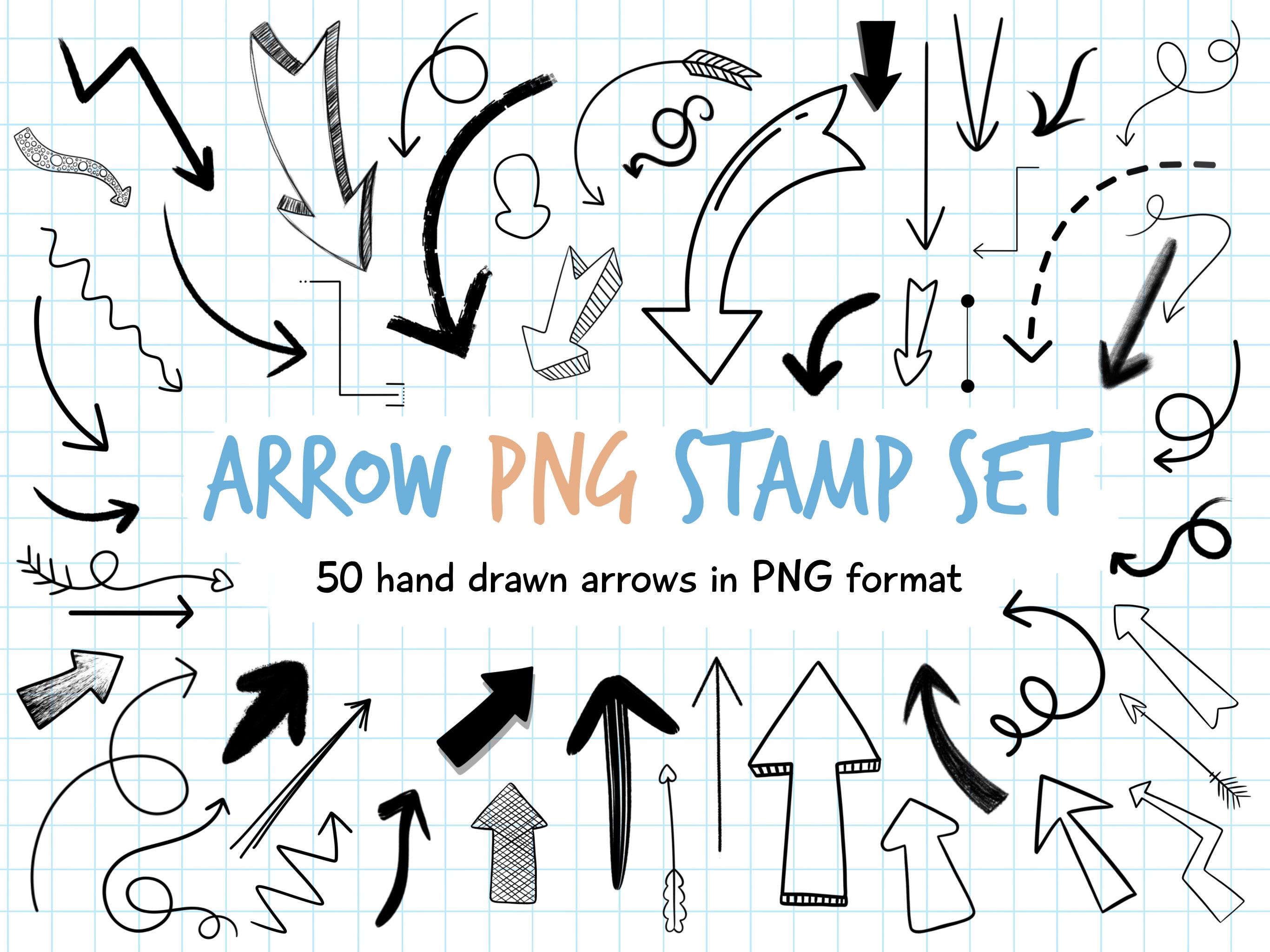 50 Hand Drawn Arrow Stamp Pngs | Instant Digital Download |ready to Use ...