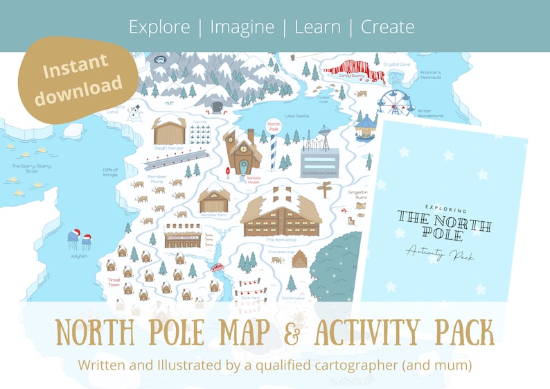 Map of the North Pole & Activity Pack Printable Fun - Etsy Canada