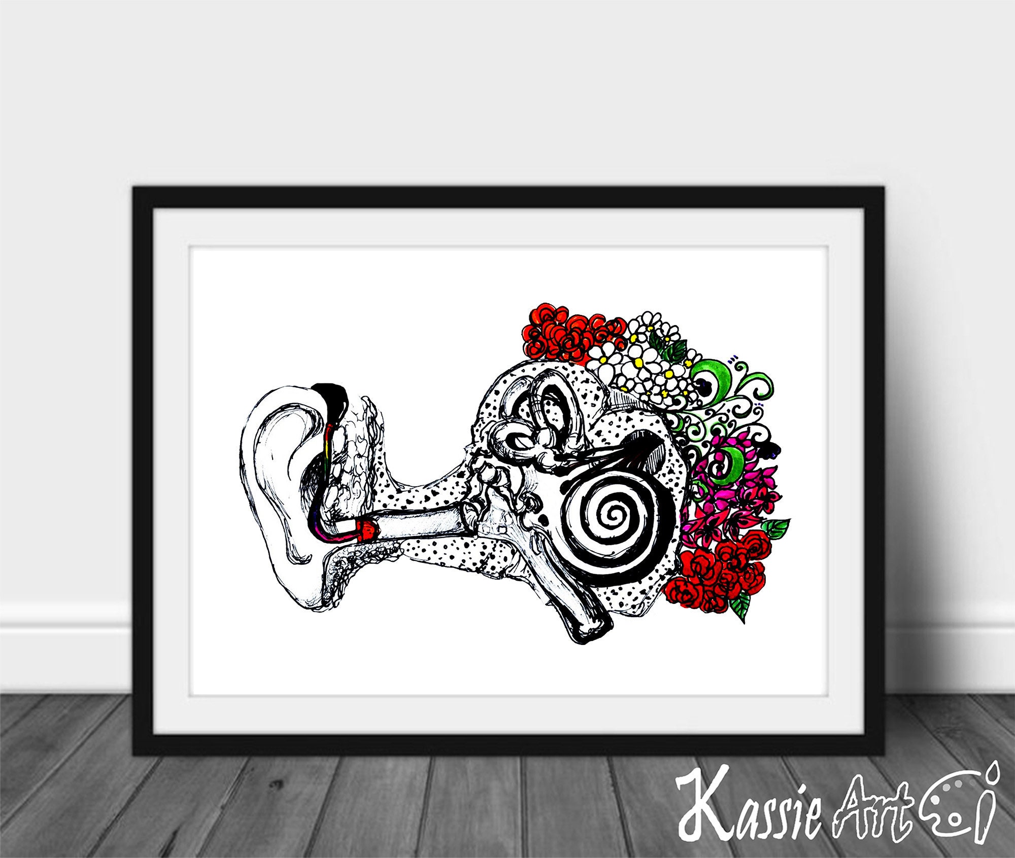 Audiology Art Print Hearing art hearing aid floral art | Etsy