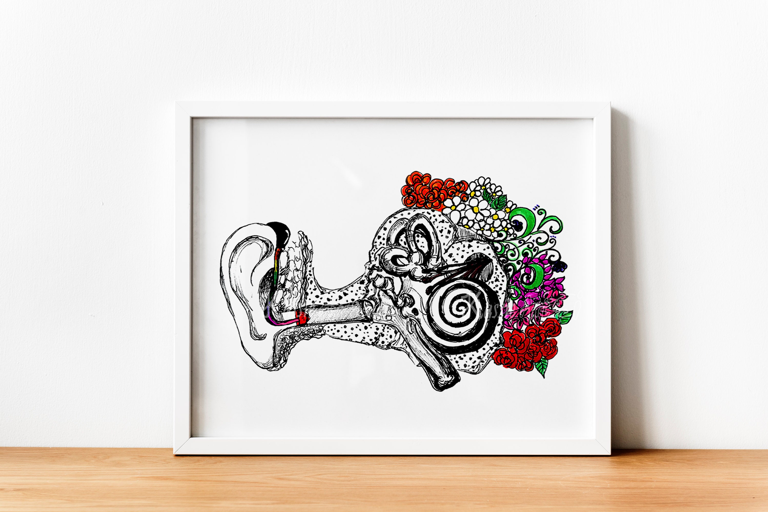 Original Audiology Art Print, Hearing Art, Hearing Aid, Floral Art ...