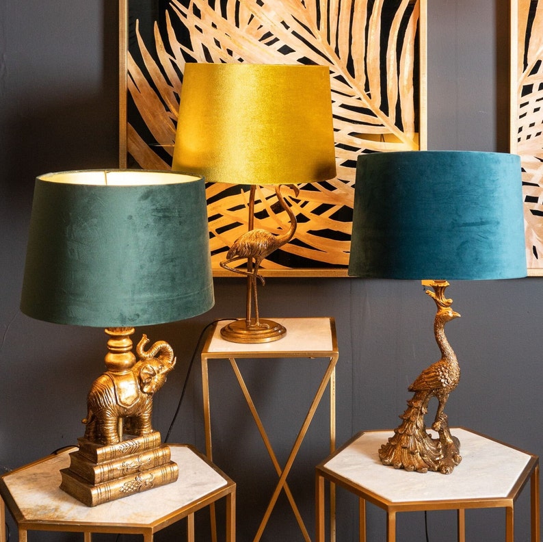 Antique Gold Animal Base Table Lamps With Velvet Shade - Etsy UK