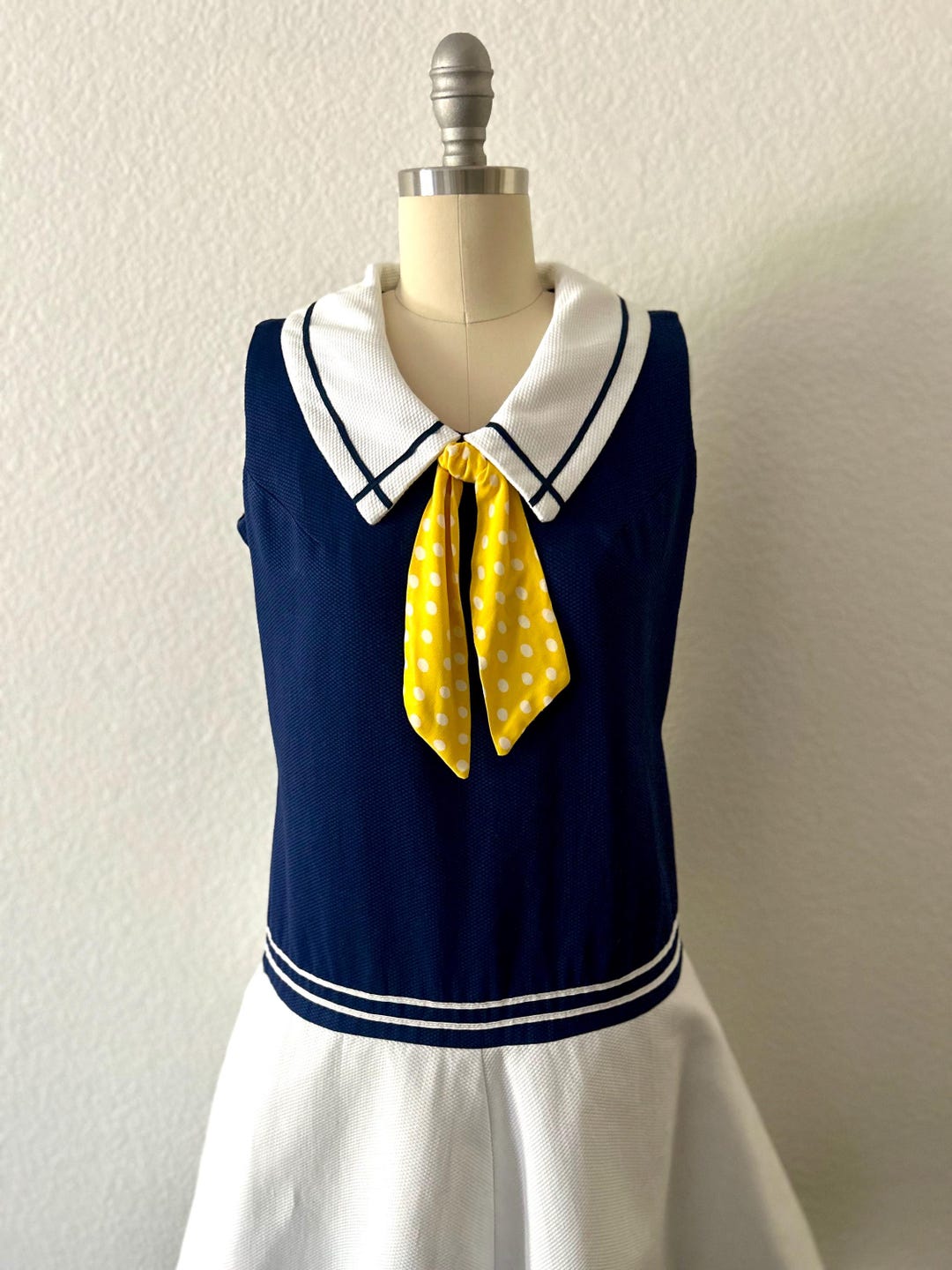 1990s Navy & White Sailor Dress/sailor Moon Style/yellow Polka Dot Tie ...
