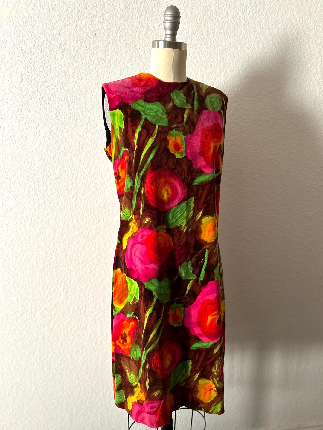 1960s Vintage “beeline Fashions” Poppy Velvet Dress/sleeveless Velvet ...