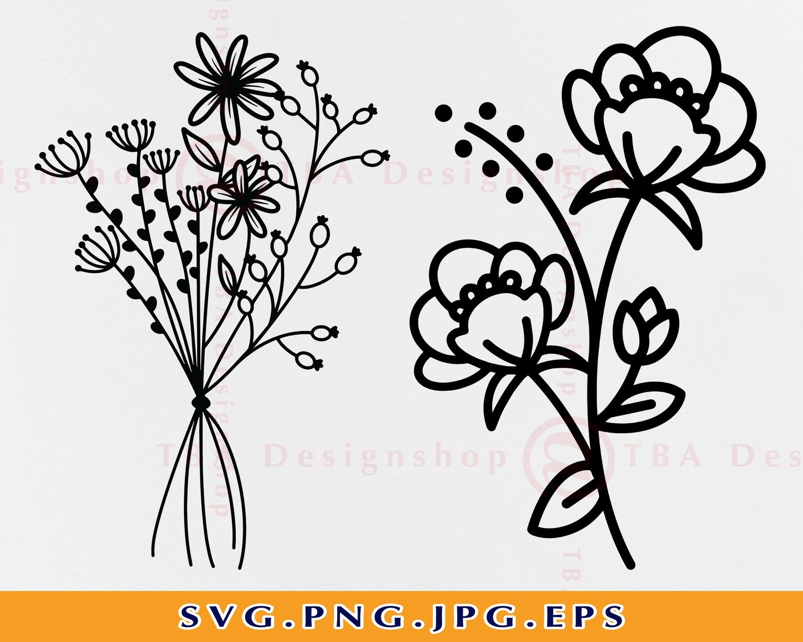 Hand Drawn Flowers SVG Wildflower SVG Bundle Floral Wreath - Etsy