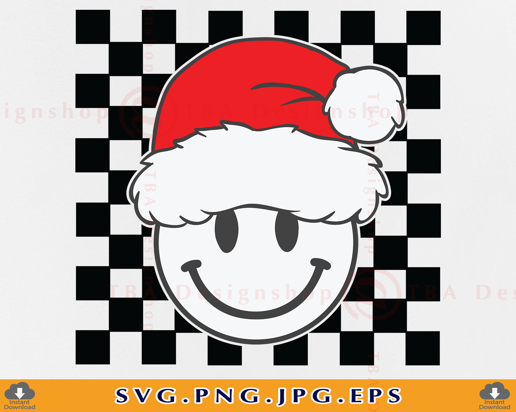 Checkered Smiley Face With Santa Hat SVG Trendy Christmas - Etsy