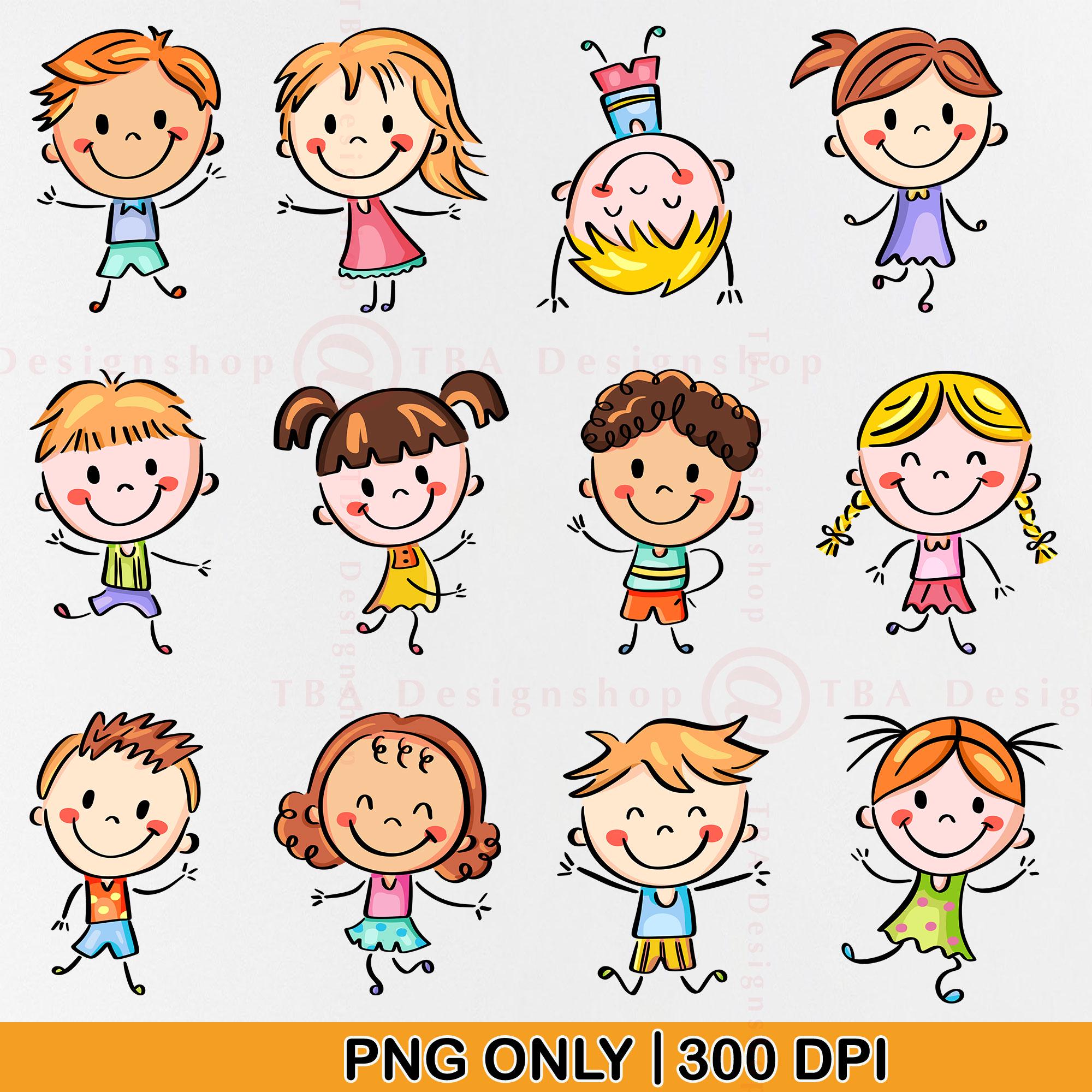 Doodle Kids Clipart, Hand Drawn Cartoon Style (SVG PNG) - Etsy