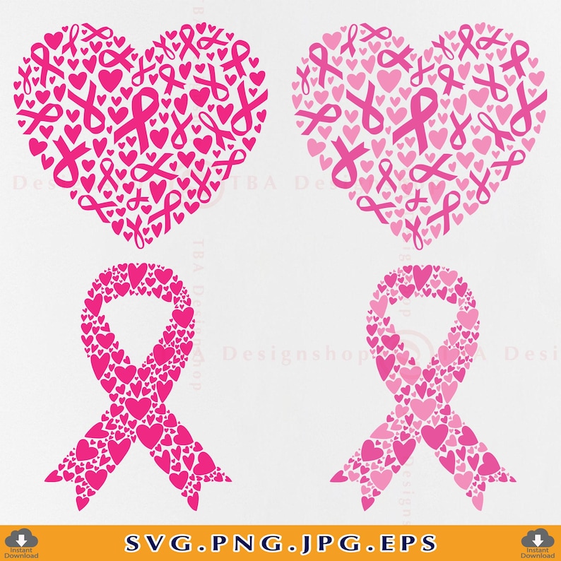Breast Cancer Awareness Heart Ribbon SVG, PNG (digital Download) - Etsy