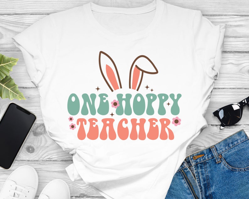 One Hoppy Teacher Svg Teacher Easter SVG Retro Easter Bunny | Etsy