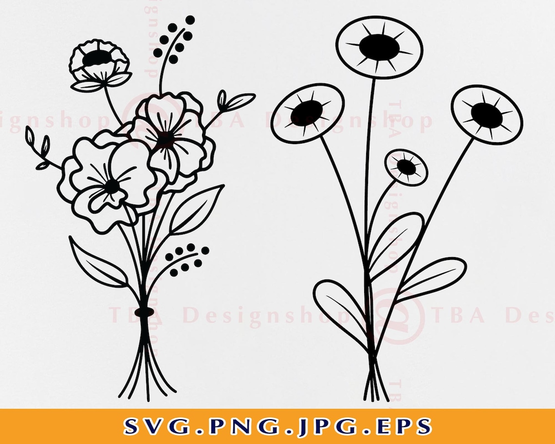 Hand Drawn Flowers SVG Wildflower SVG Bundle Floral Wreath - Etsy