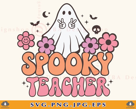 Spooky Teacher SVG Teacher Halloween SVG Retro Halloween - Etsy España