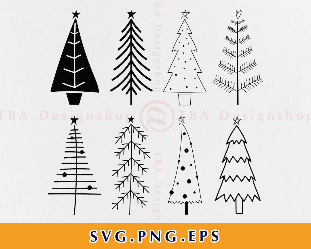 Hand Drawn Christmas Trees Svg, Christmas Tree Bundle, Christmas Tree ...