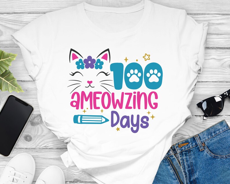 Cat 100 Days of School SVG 100 Ameowzing Days SVG Girls 100 - Etsy