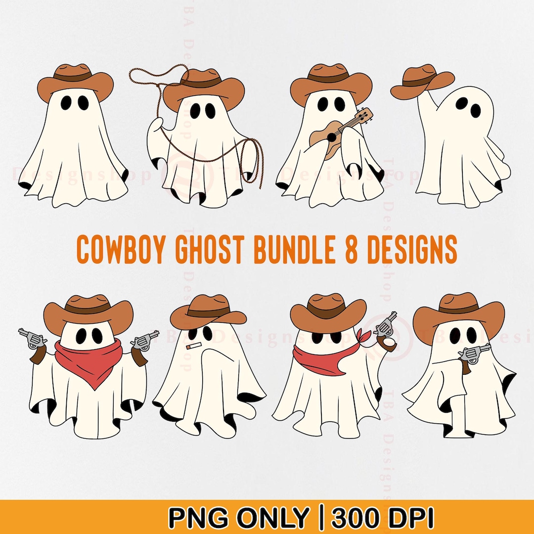 Cowboy Ghost PNG Bundle, Halloween Cowboy Ghosts PNG, Cute Cowboy Ghost ...