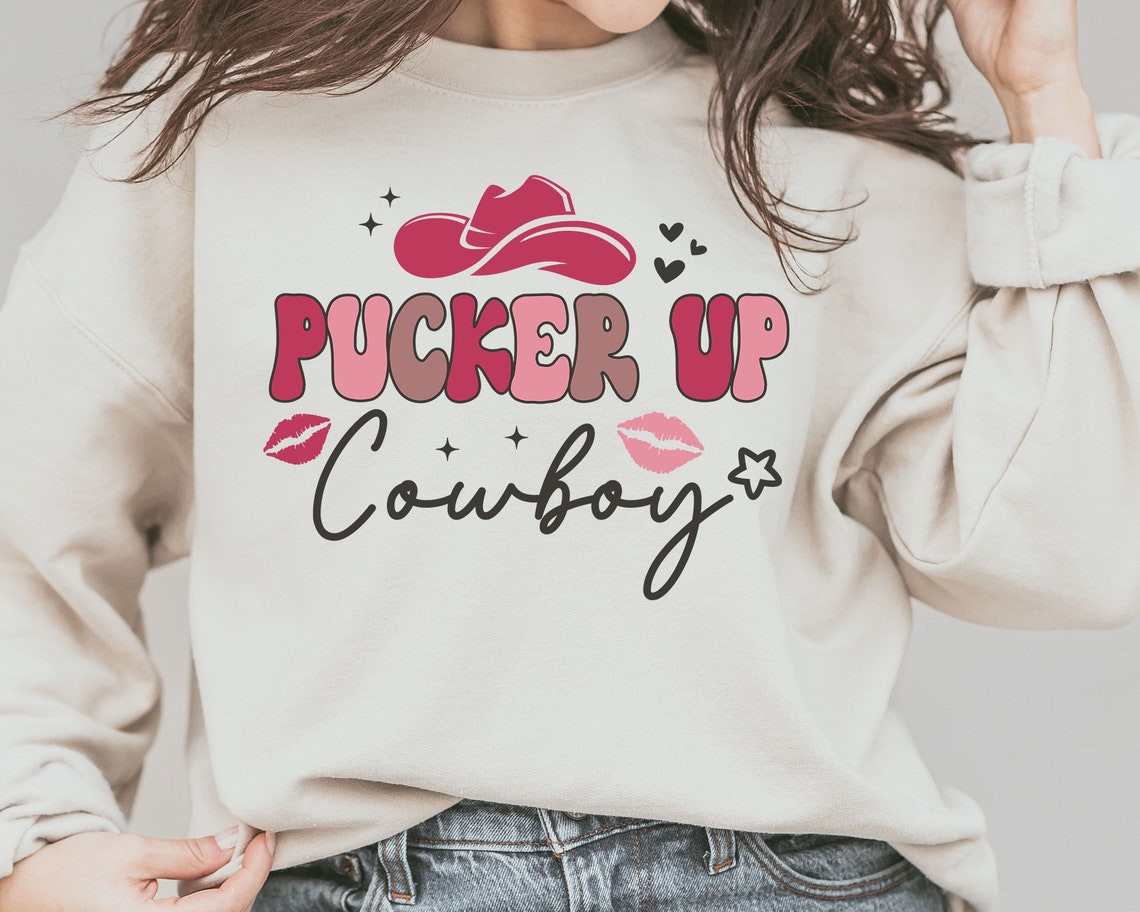 Pucker up Cowboy SVG PNG Retro Groovy Valentine SVG - Etsy
