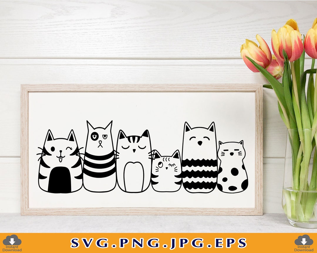 Cute Cats SVG, Cat SVG Design, Cat Hand Drawn, Funny Cat Clipart, Cat ...