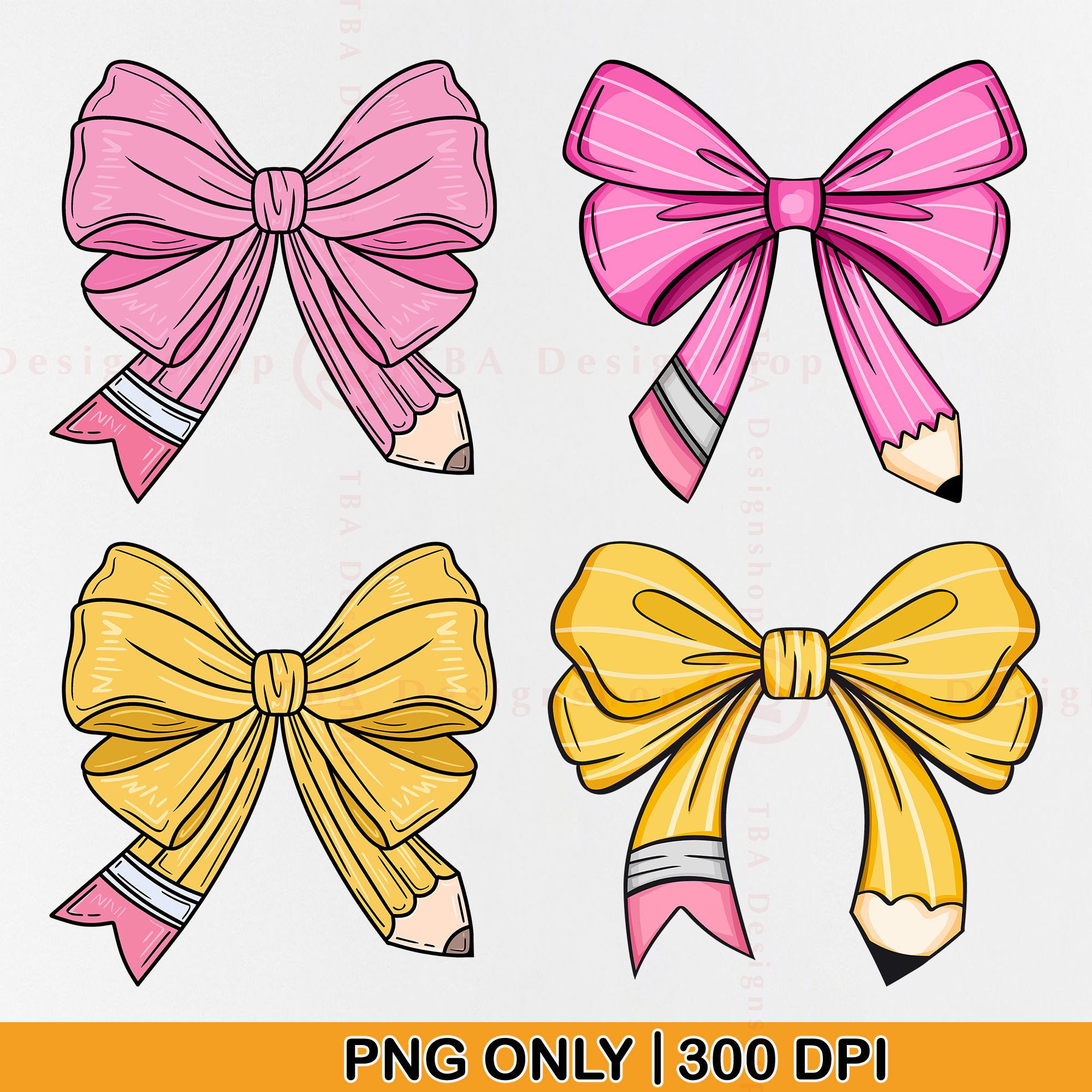 Pencil Bow PNG Bundle, Teacher Coquette Bow, Back to School (digital ...
