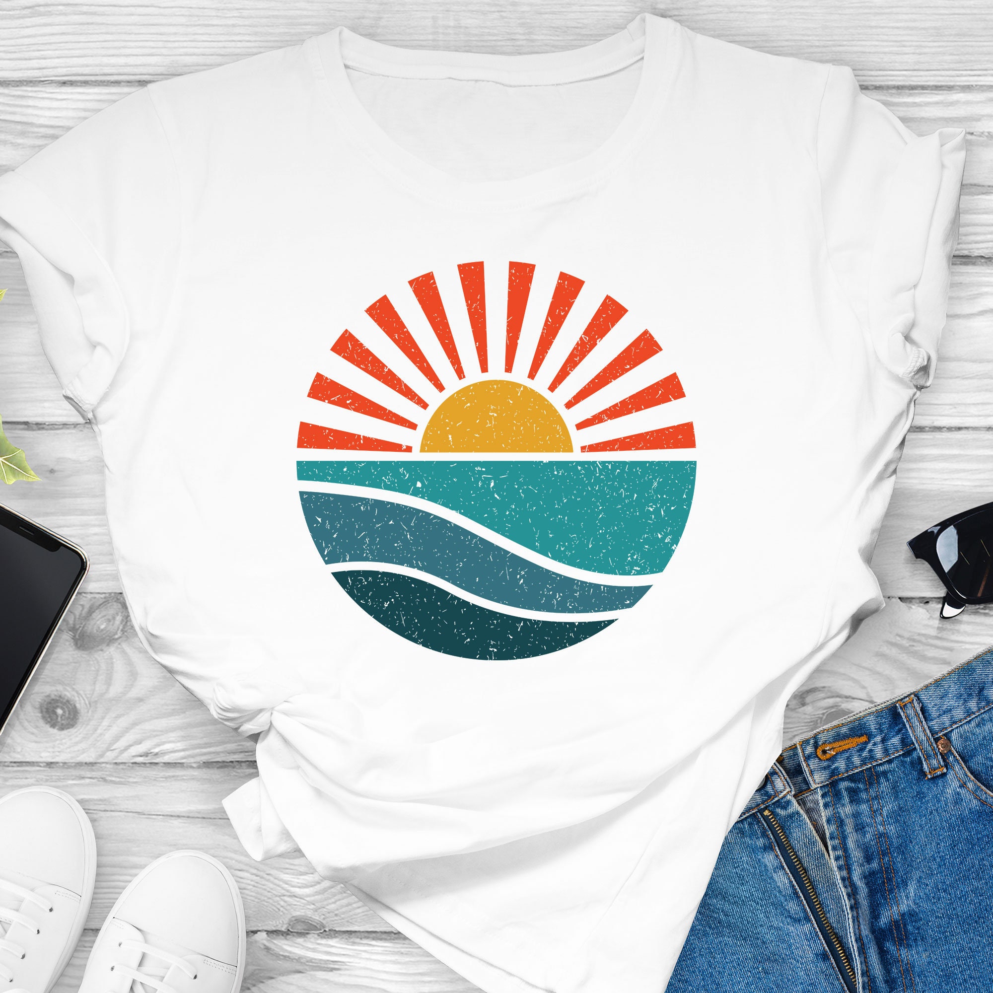 Retro Sunset PNG Bundle, Distressed Beach Palm Graphics (digital ...
