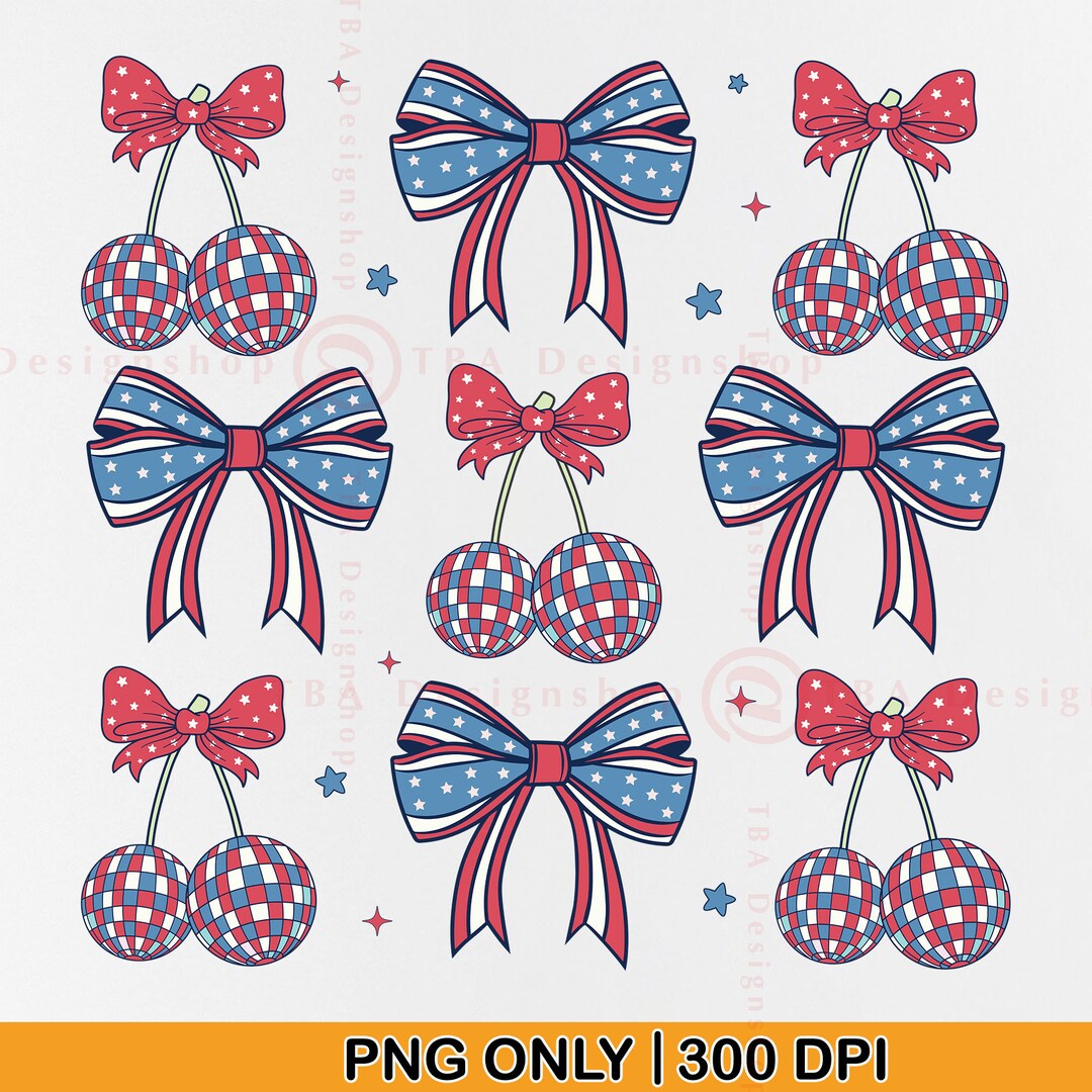 4th of July Coquette PNG, Patriotic Coquette Bow PNG, Retro 4th of July ...