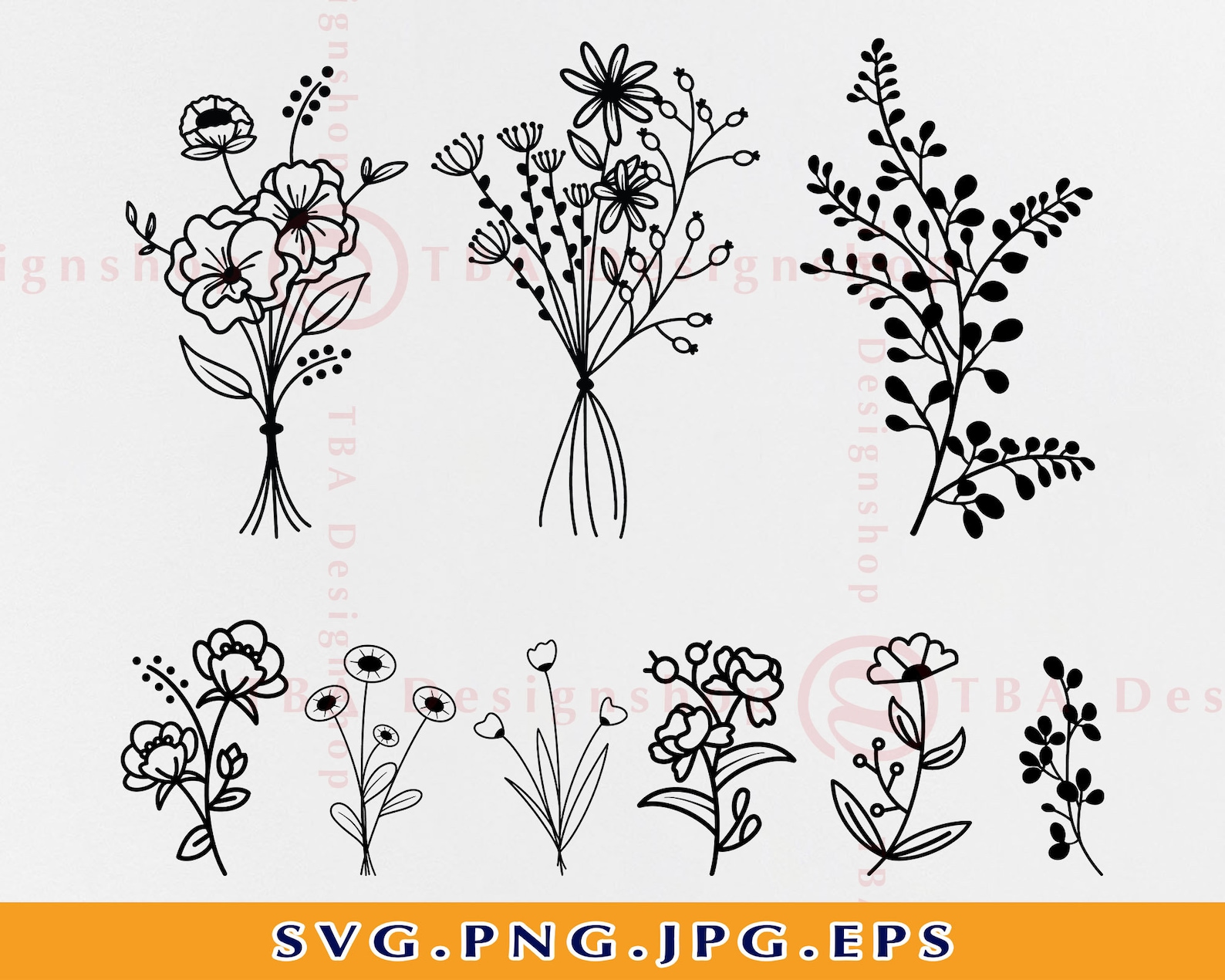 Hand Drawn Flowers SVG, Wildflower SVG Bundle, Floral Wreath Svg ...