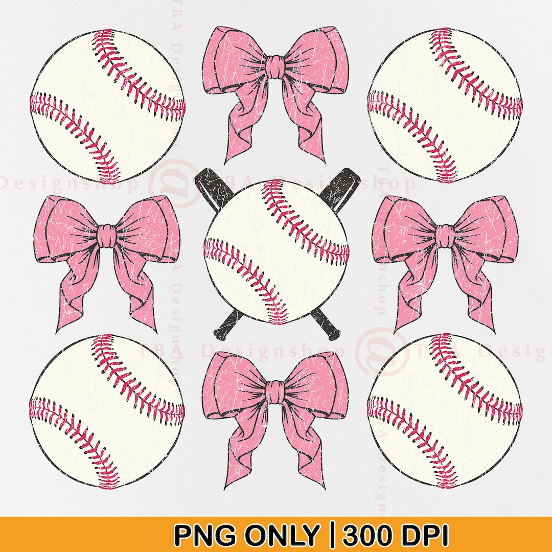 Coquette Baseball PNG, Baseball Coquette Bow PNG, Baseball Pink Bow ...