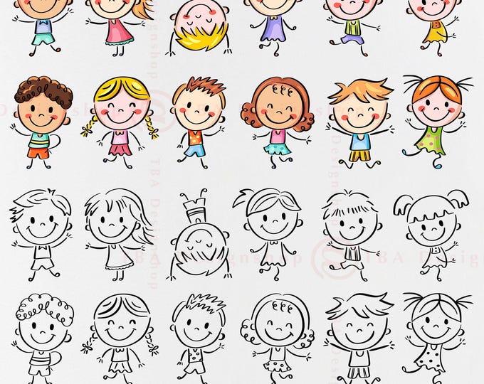 Four Happy Kids Dancing or Jumping. Children Clip Art, Kids Clip Art ...