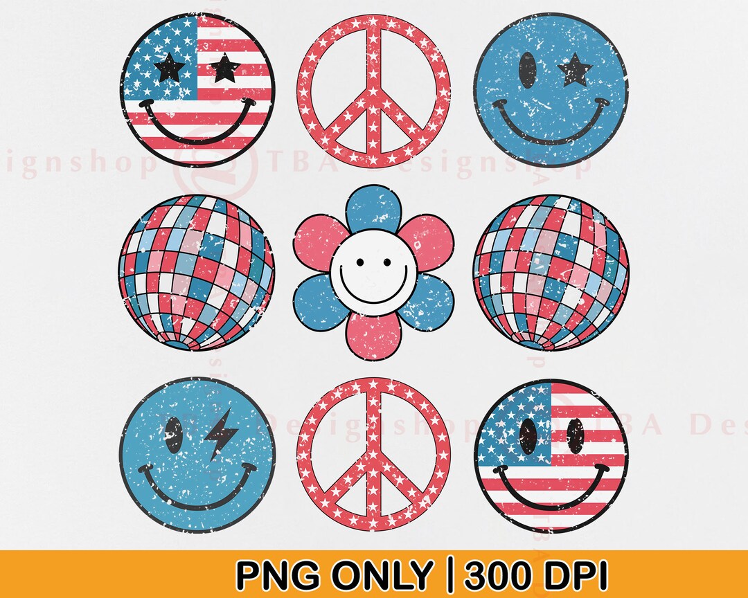 American Smiley Face PNG, Retro 4th of July Smiley Face Shirt PNG ...