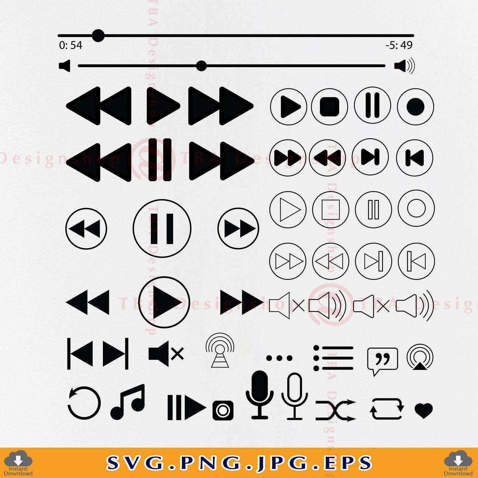 Audio Control Buttons SVG Bundle, Music Player Graphics (digital ...