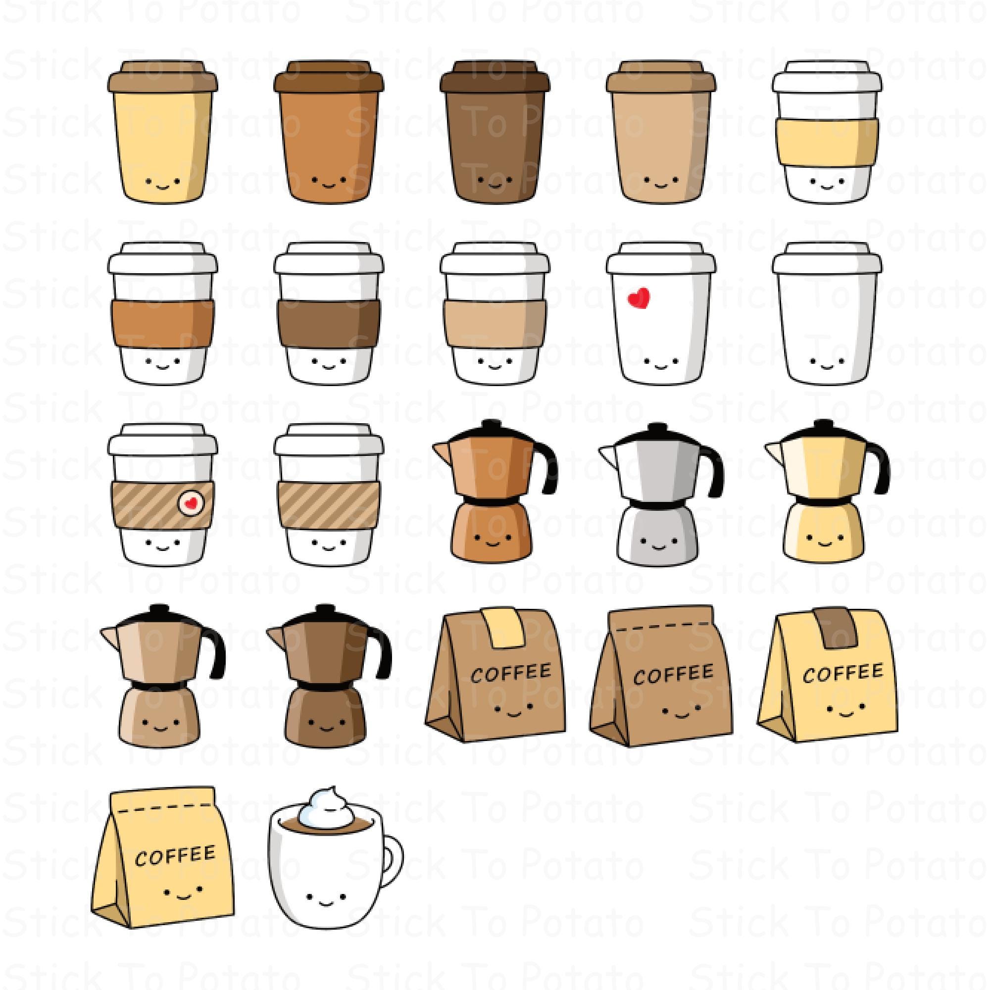 CLIPART: Kawaii Coffee Clipart Kawaii Coffee Illustration Café Clipart ...