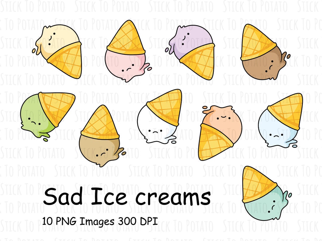 CLIPART: Sad Ice Creams Clipart Ice Cream Kawaii Ice - Etsy