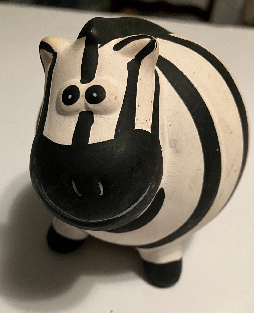 Vintage Unmarked Ceramic Smiling Fat Zebra Piggy Bank With Scuffs and ...