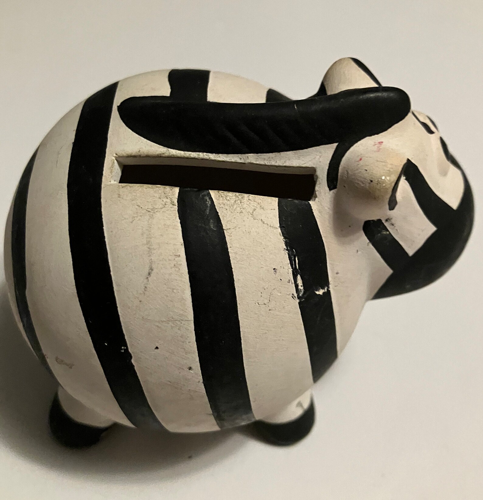 Vintage Unmarked Ceramic Smiling Fat Zebra Piggy Bank With Scuffs and ...