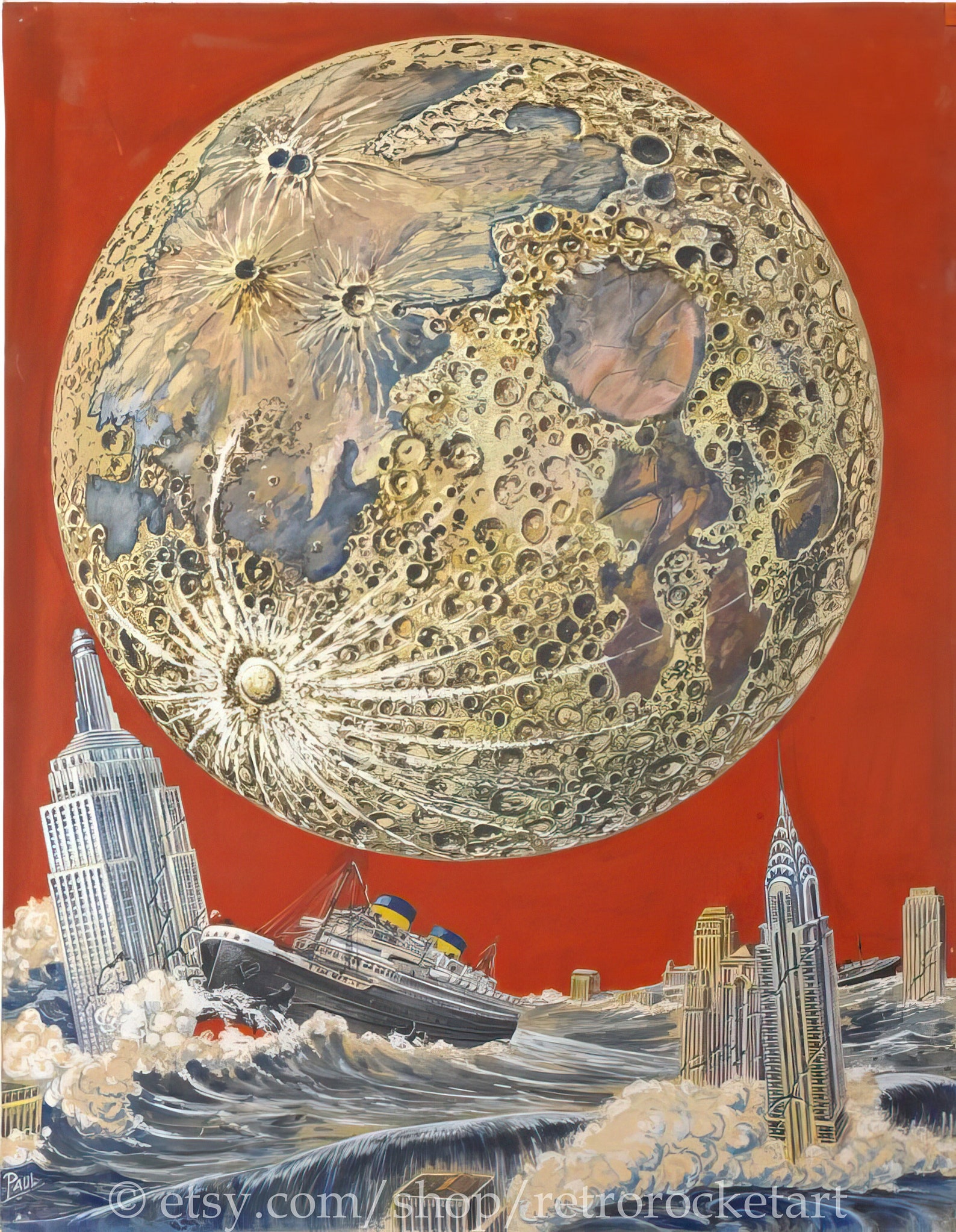 The Moon Doom – Vintage Science Fiction Art - Etsy