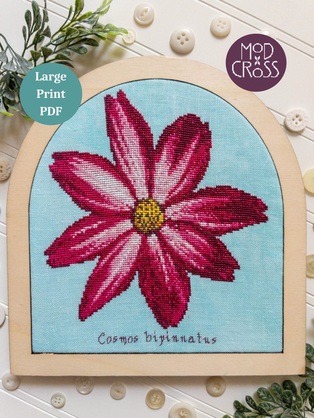 Cosmo Bloom Cross Stitch Pattern, LARGE PRINT, Garden Flower Counted ...