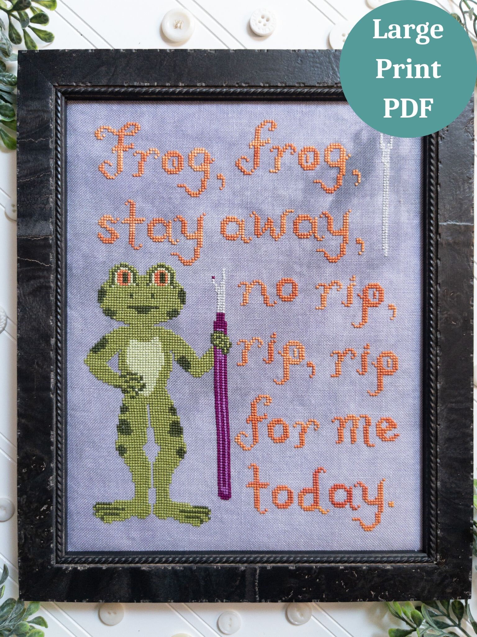 Frog Frog Cross Stitch Pattern LARGE PRINT, Animal Counted Cross Stitch ...