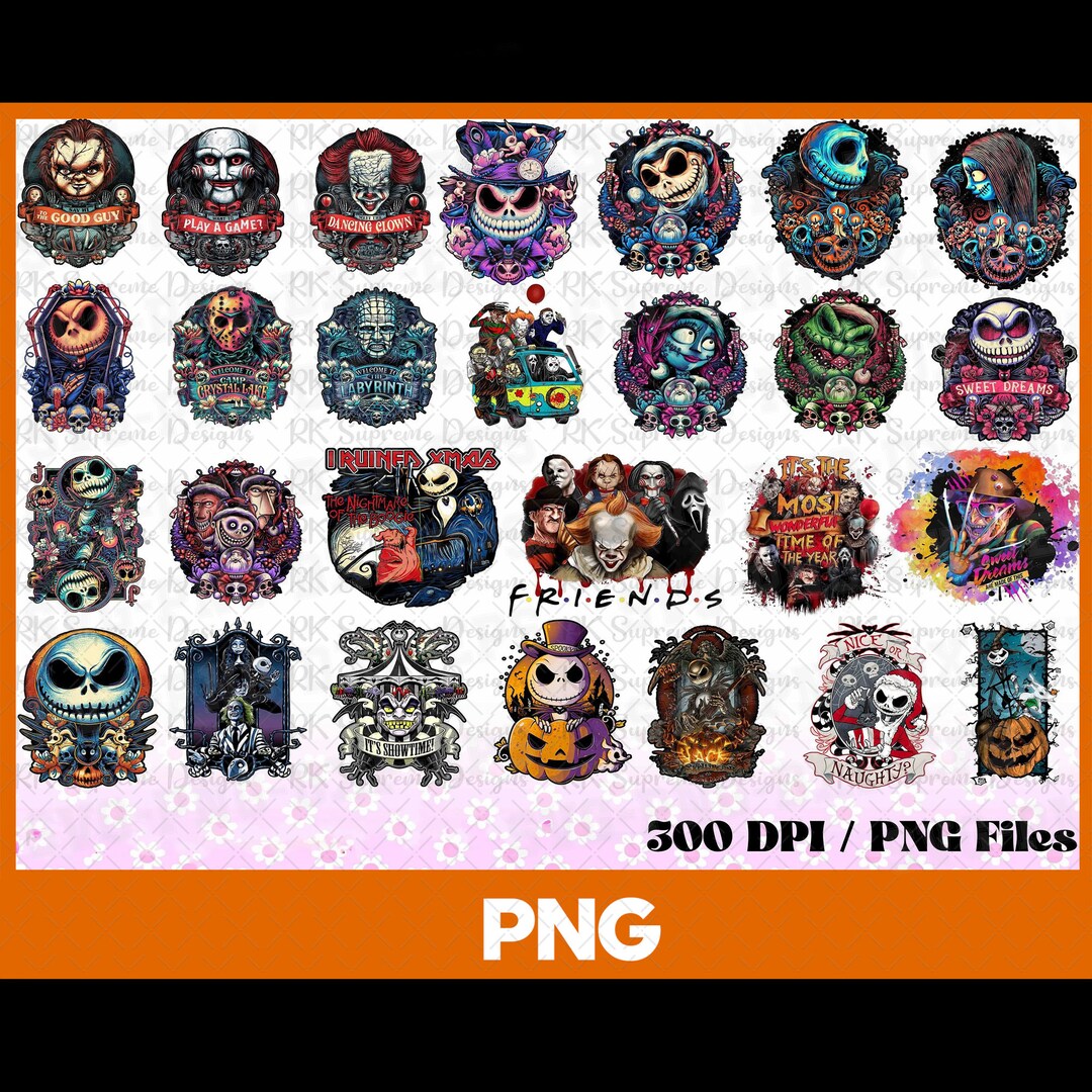 Horror Character Halloween Clipart PNG Bundle for Cricut - Etsy