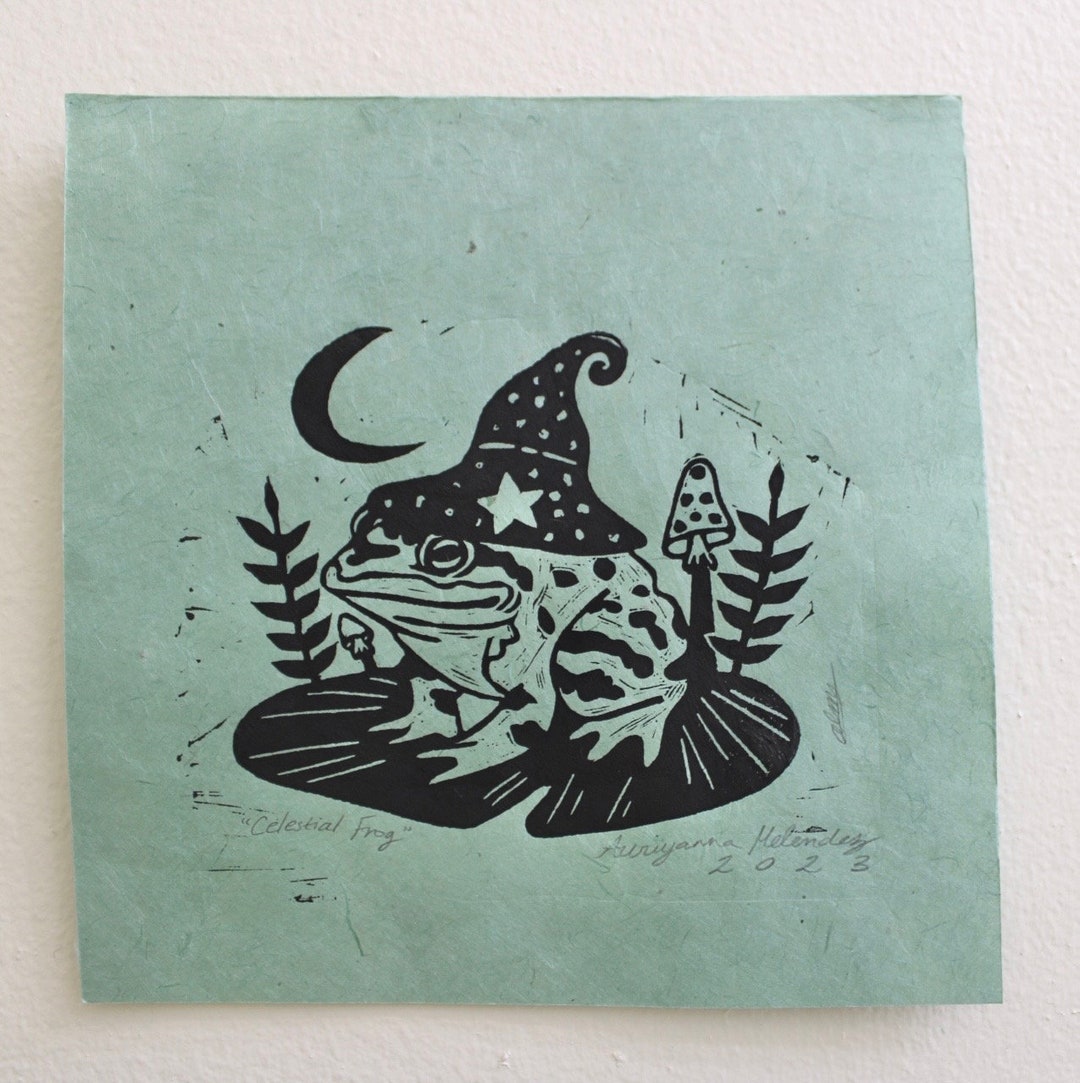 Celestial Frog Original Art Block Print Hand Carved - Etsy