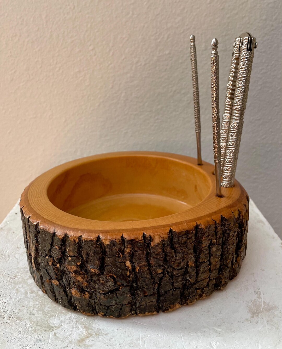 Vintage Nut Bowl Set / Rustic Wood Bark Walnut Bowl / Nut Cracker and 2 ...