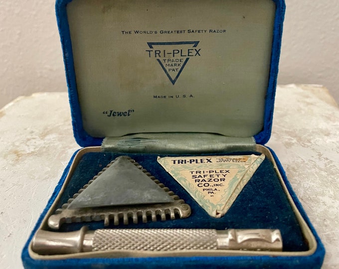 Antique Jewel Tri-plex Triangular Safety Razor Set With Blade / Blue ...