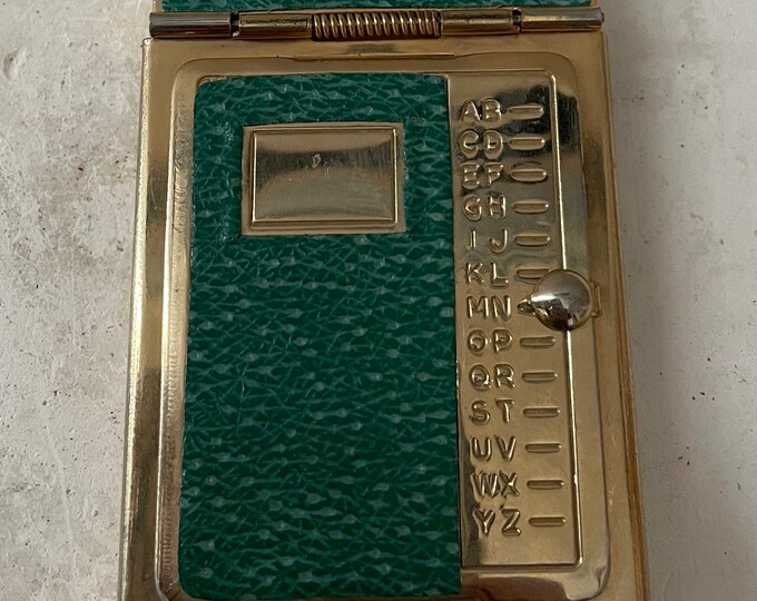 1950s Brass & Teal Mini Pocket Telephone Address Book / Vintage Contact ...