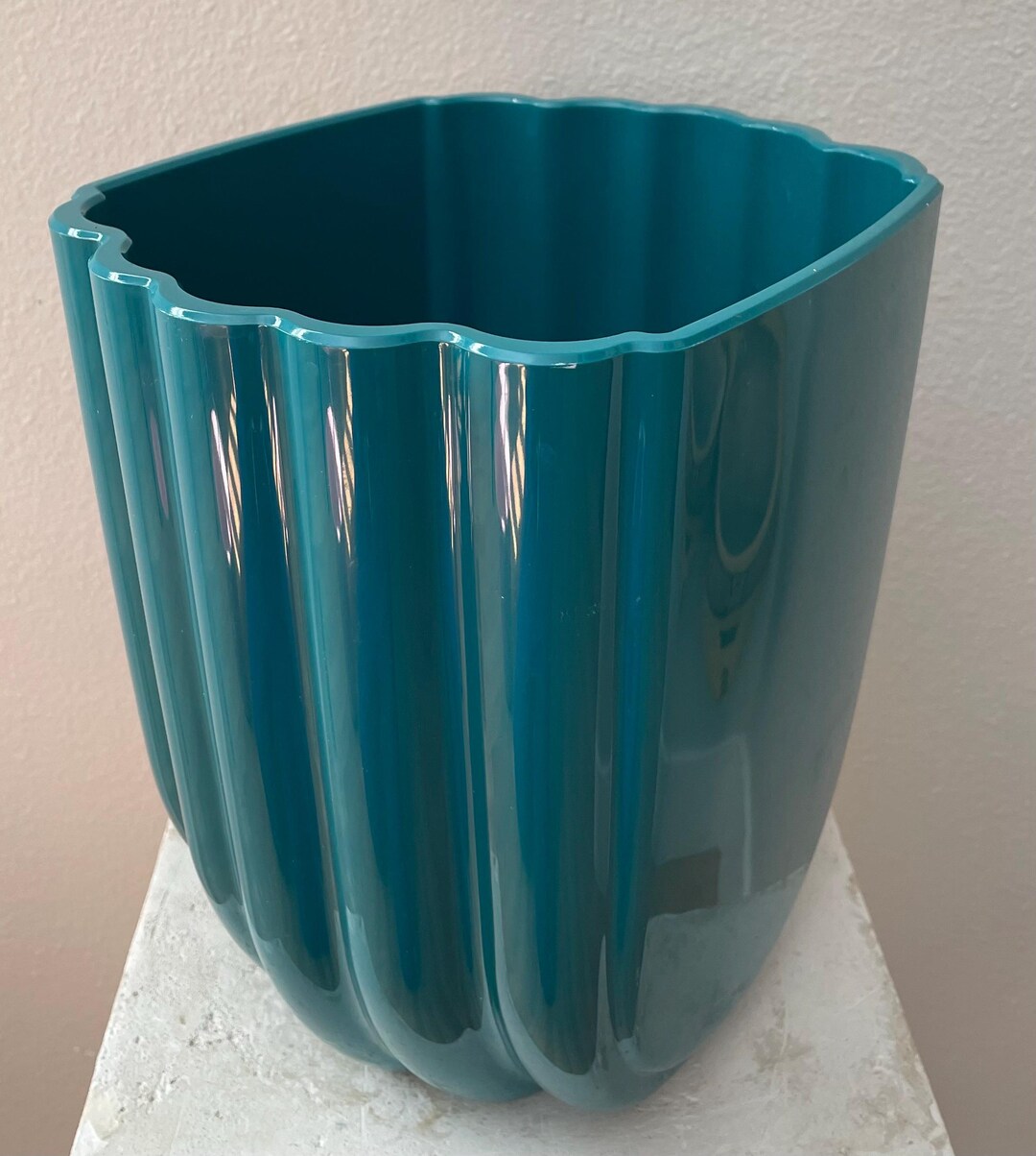 Vintage Teal Thick Heavy Glossy Plastic Trash Can / Art Deco Revival ...