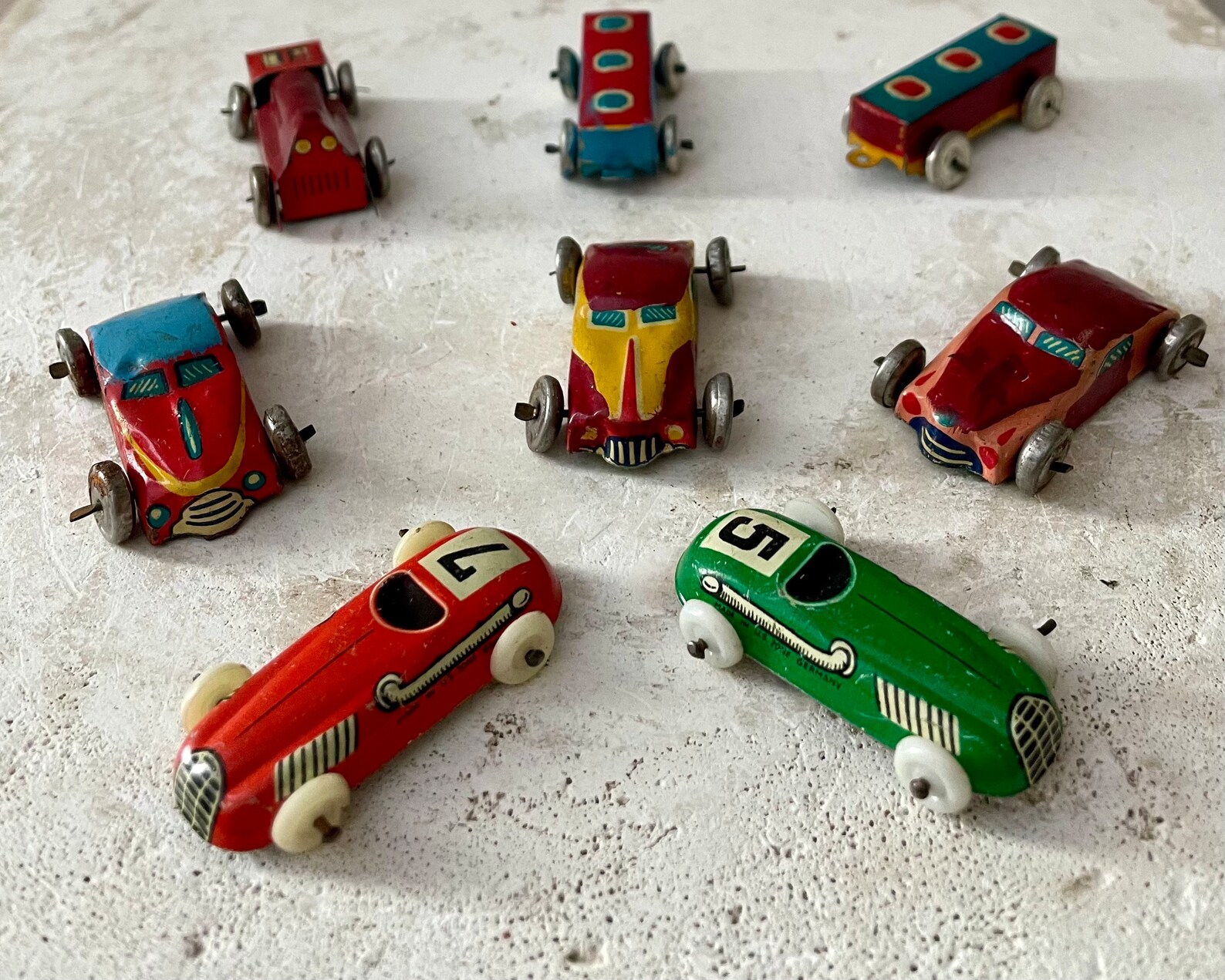 Vintage 1950s Micro Mini Tin Toy Car & Train Set - Biller Penny Toy ...
