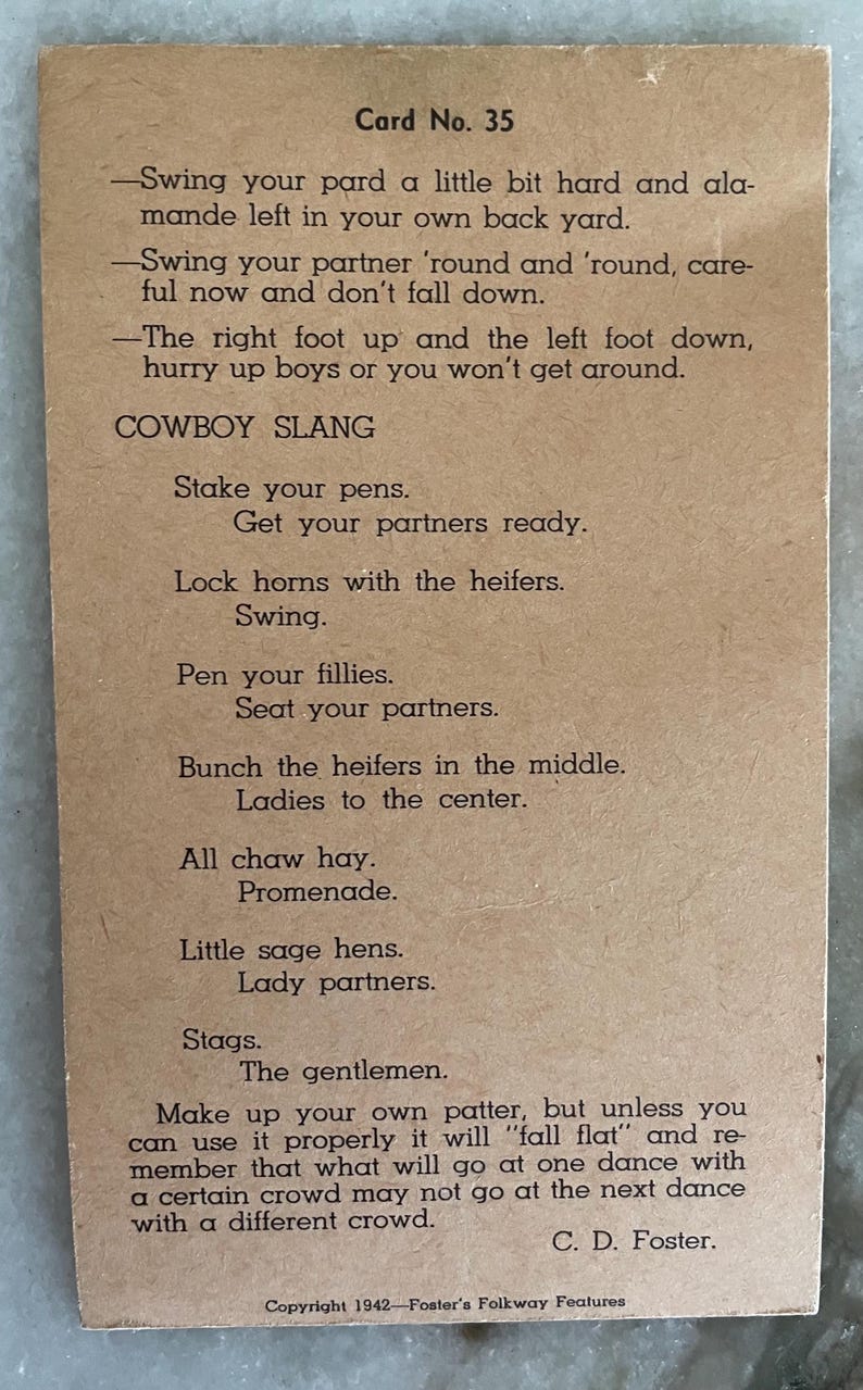 Vintage 1942 Square Dance Cards: the Foster Way, Cowboy Slang - Etsy
