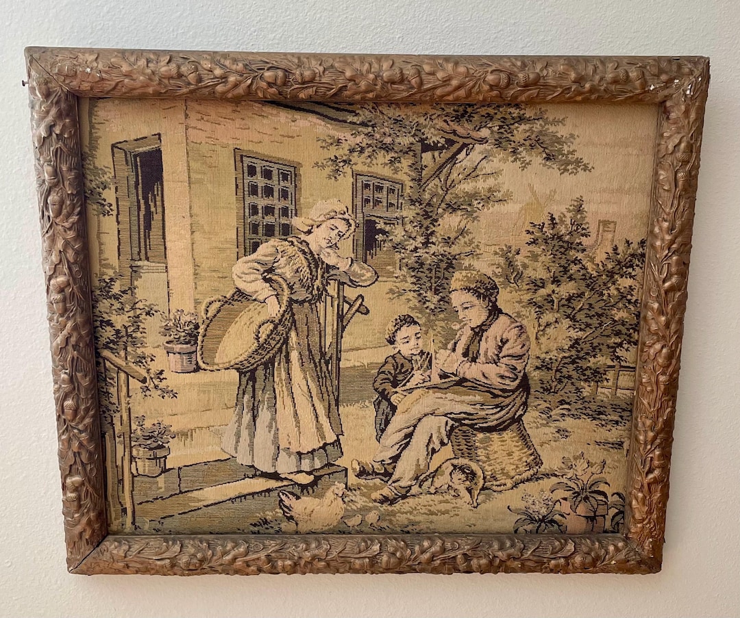 Vintage 28”x24” Framed French Wall Tapestry / 19th-century Dutch ...