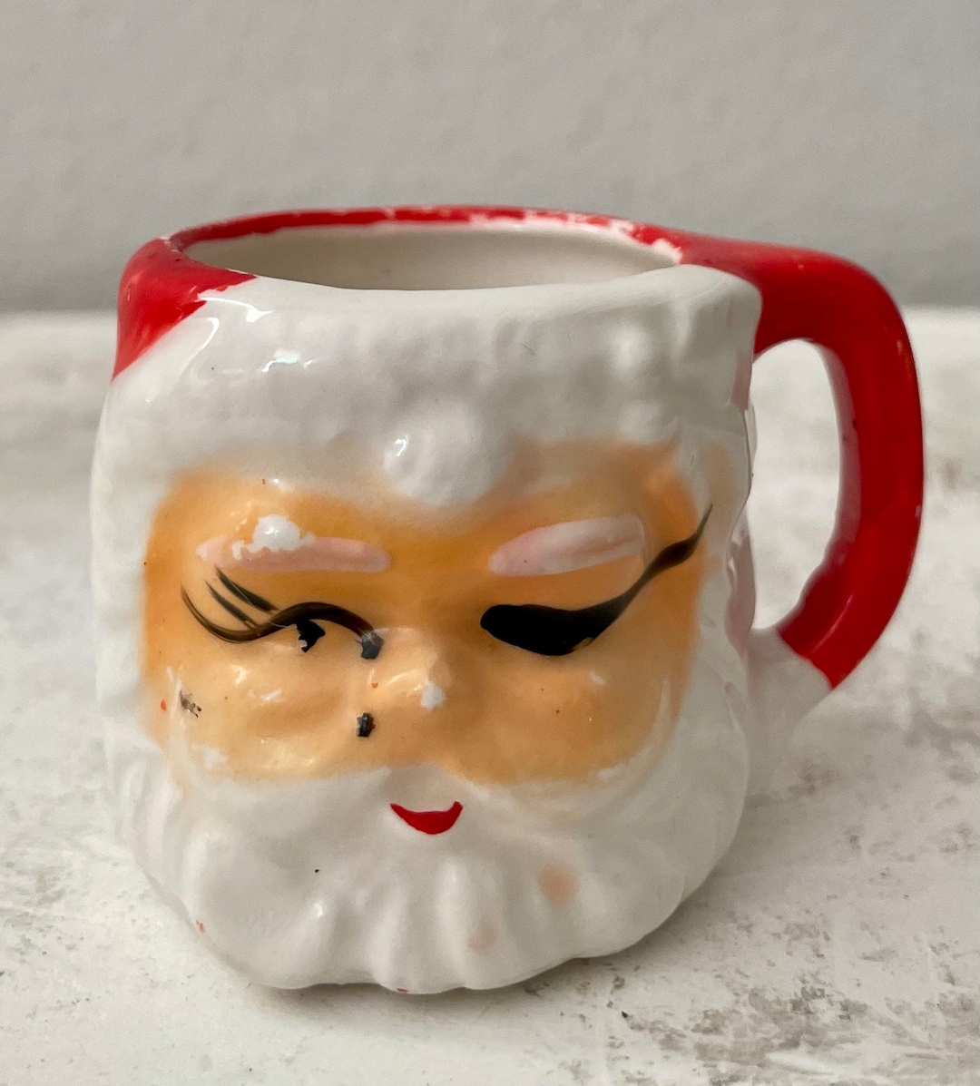 Vintage Small Winking Santa Face Mug / Vintage Christmas Santa Claus ...
