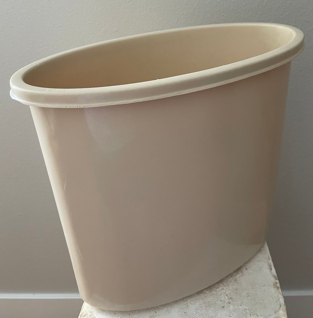 Vintage Cream Oblong Trash Can / Oval Vanity Bin / Retro Waste Paper ...