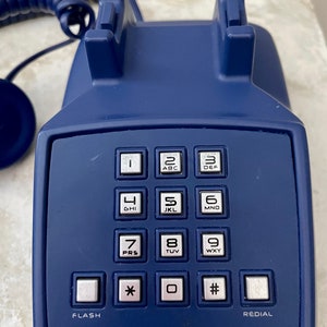 Mini 4”x5.5” Corded Push Button Dial Navy Blue Telephone / Landline ...