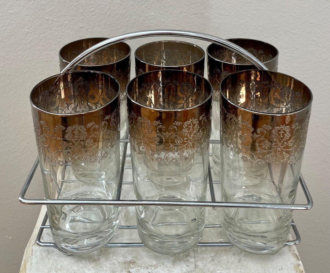 MCM Vintage Caddy With 6 Drinking Glasses / Mid-century Modern 6 ...