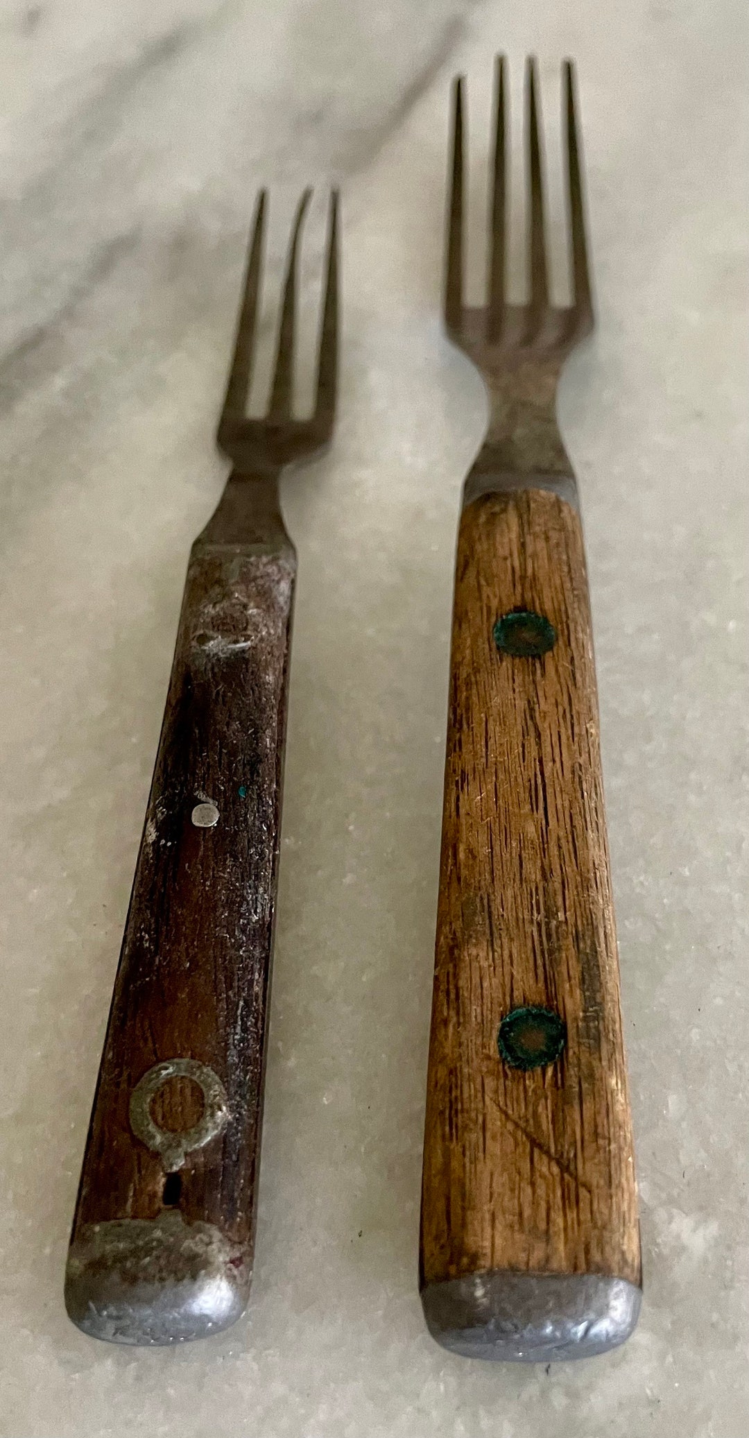 2 Antique Wooden Handled Forks / Primitive Handmade / Kitchen Utensils ...