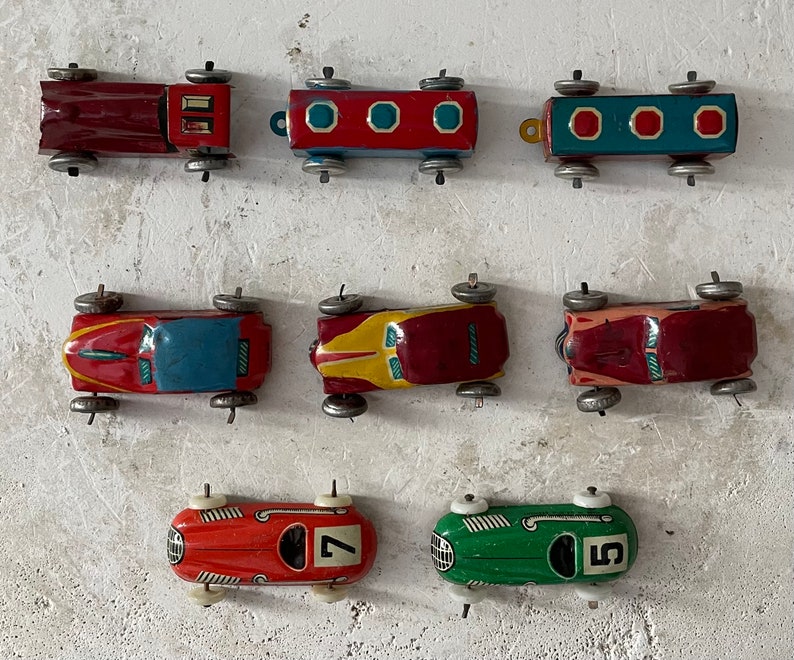 Vintage 1950s Micro Mini Tin Toy Car & Train Set - Biller Penny Toy ...